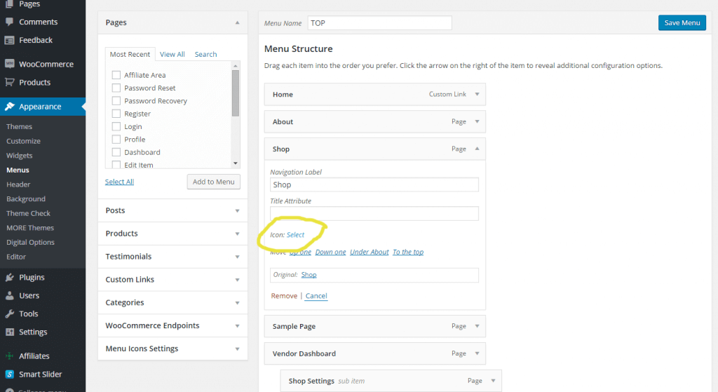 How to Add Icon Navigation Menu – WordPress Theme Store – InsertCart